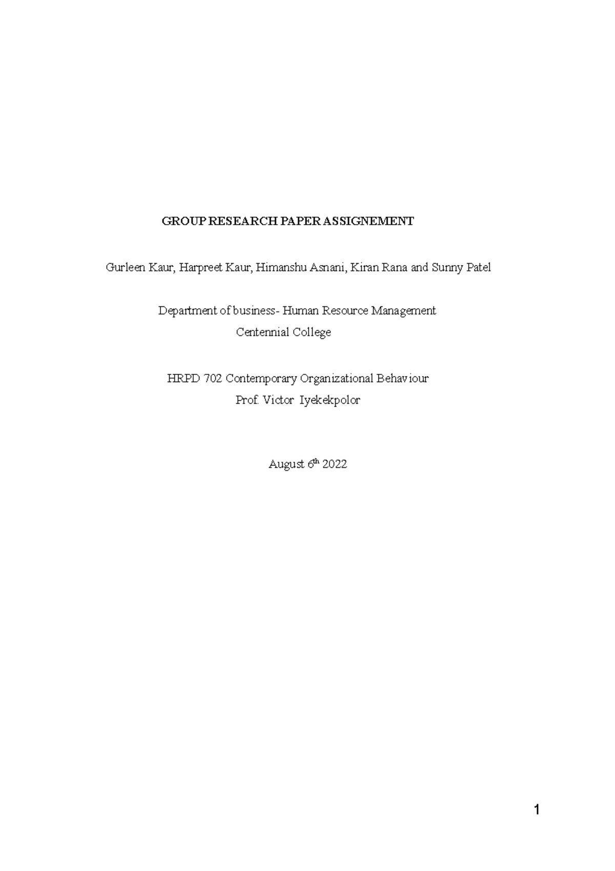 Group Research Paper Assignement - GROUP RESEARCH PAPER ASSIGNEMENT ...