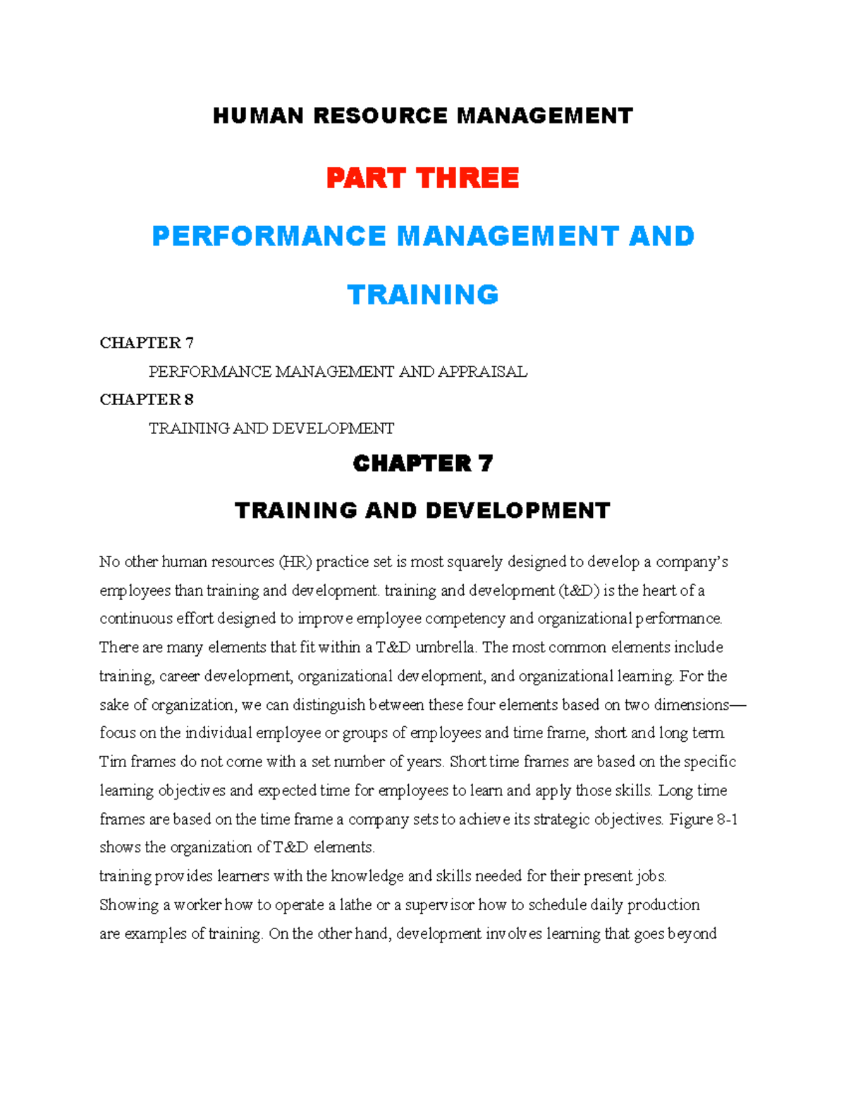 Human Resource Management PART 3 Chapter 8 - HUMAN RESOURCE MANAGEMENT PART THREE PERFORMANCE ...