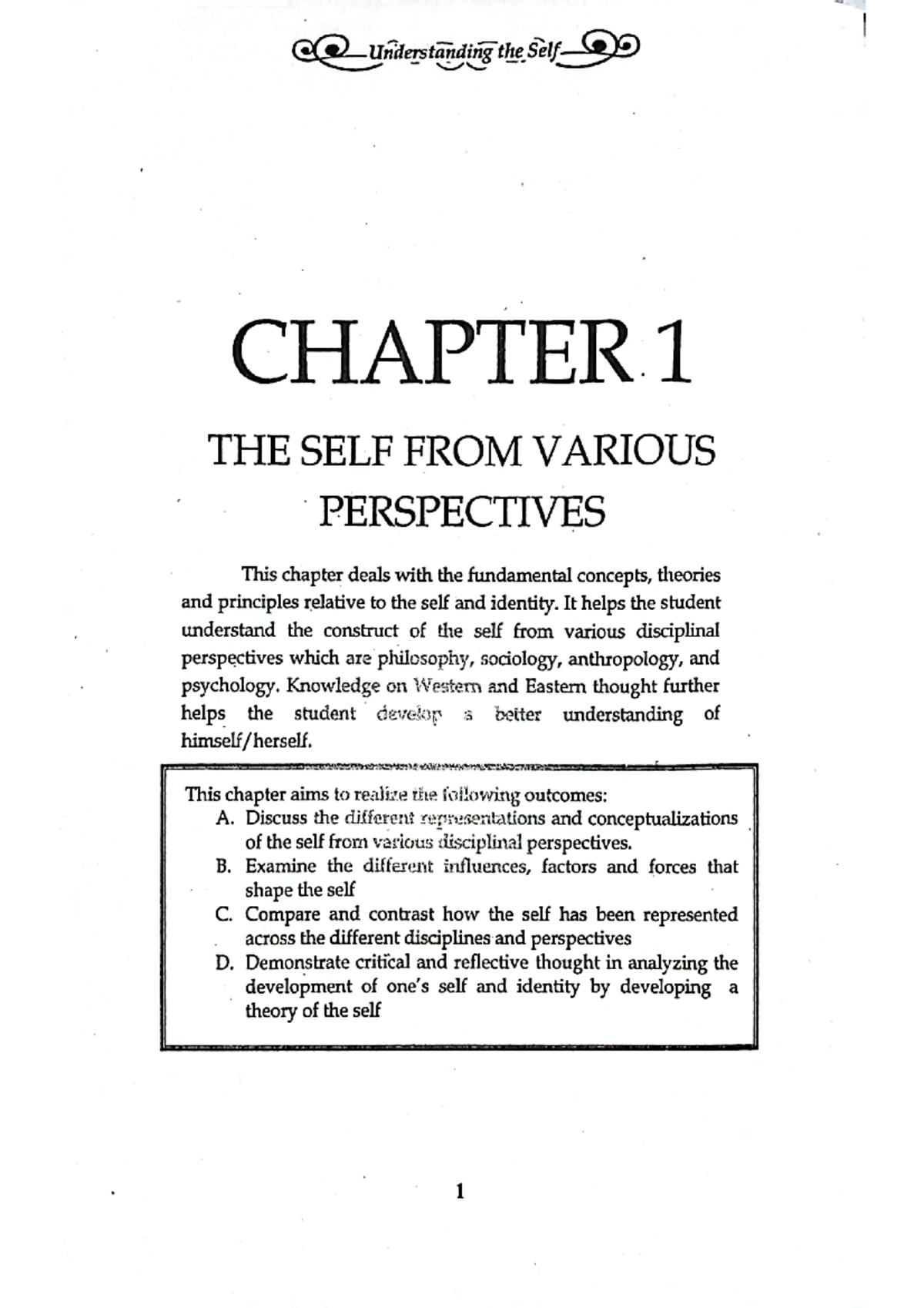 UTS-Chapter-1 2 - Reviewer - Understanding the Self CHAPTER 1 THE SELF ...