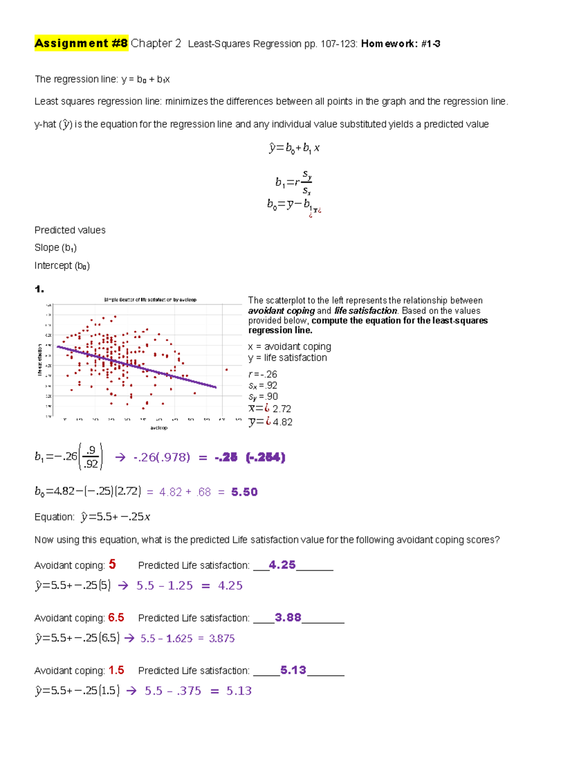 UA Stat Assignment #8 KEY - Assignment #8 Chapter 2 Least-Squares Regression pp. 107-123 ...