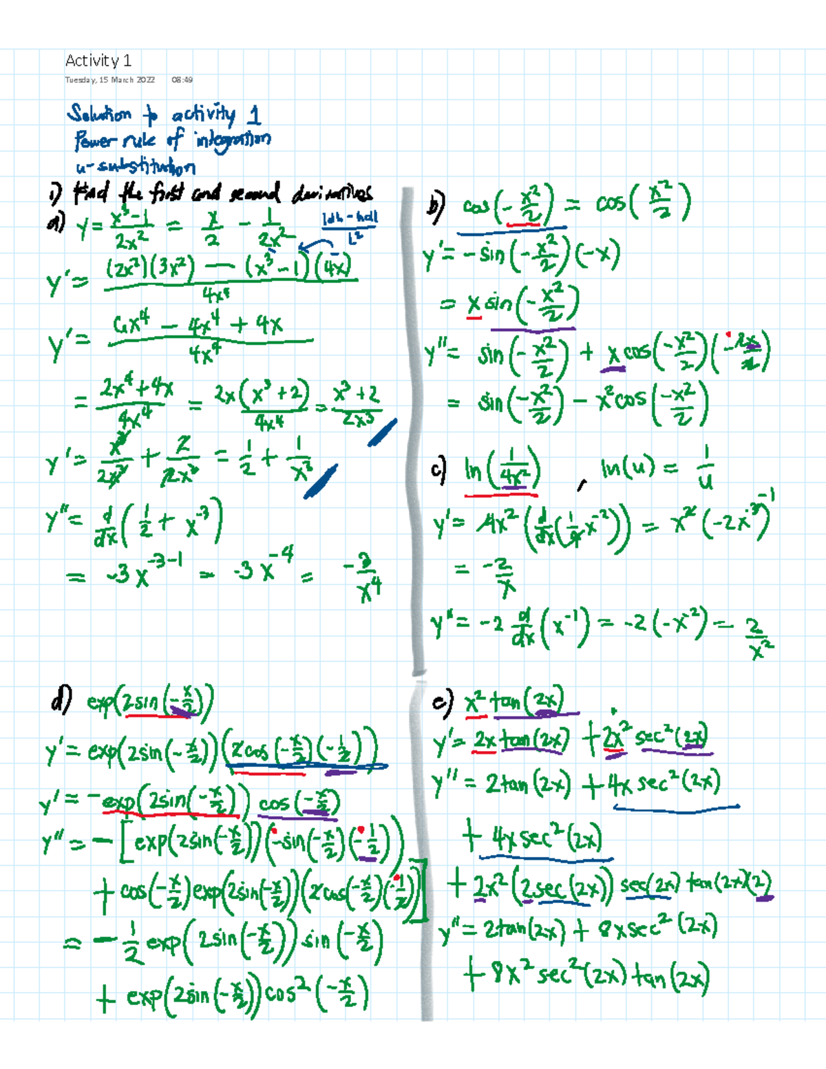 Act1 - Power rule of integration u - substitution with solutions ...