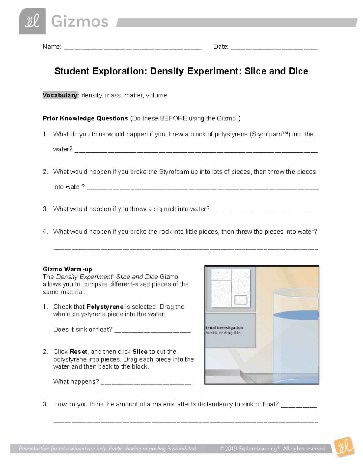 Density Slice SE - Name: ______________________________________ Date