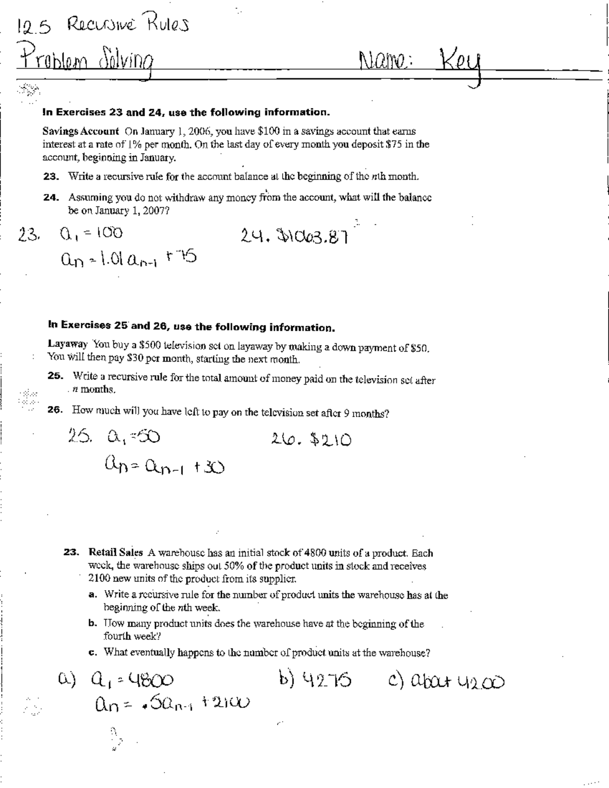 Answers-12 - Posible - 12 Recursive Rules Problem Solving Name: Key In ...