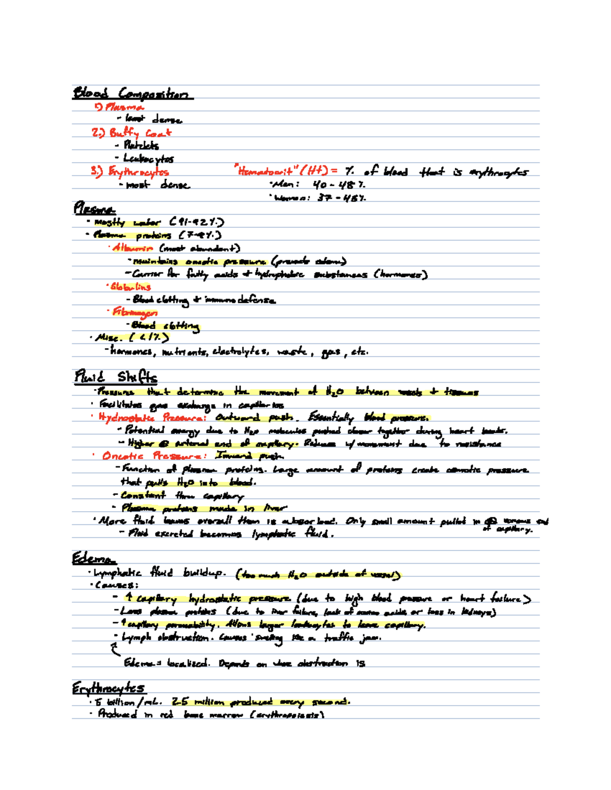 18 - Blood Notes - Blood Composition 1 Plasma least dense 2 Buffy Coat ...