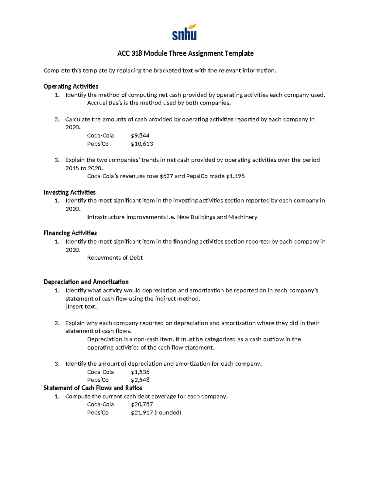 ACC 318 Module Three Assignment - Operating Activities 1. Identify the ...