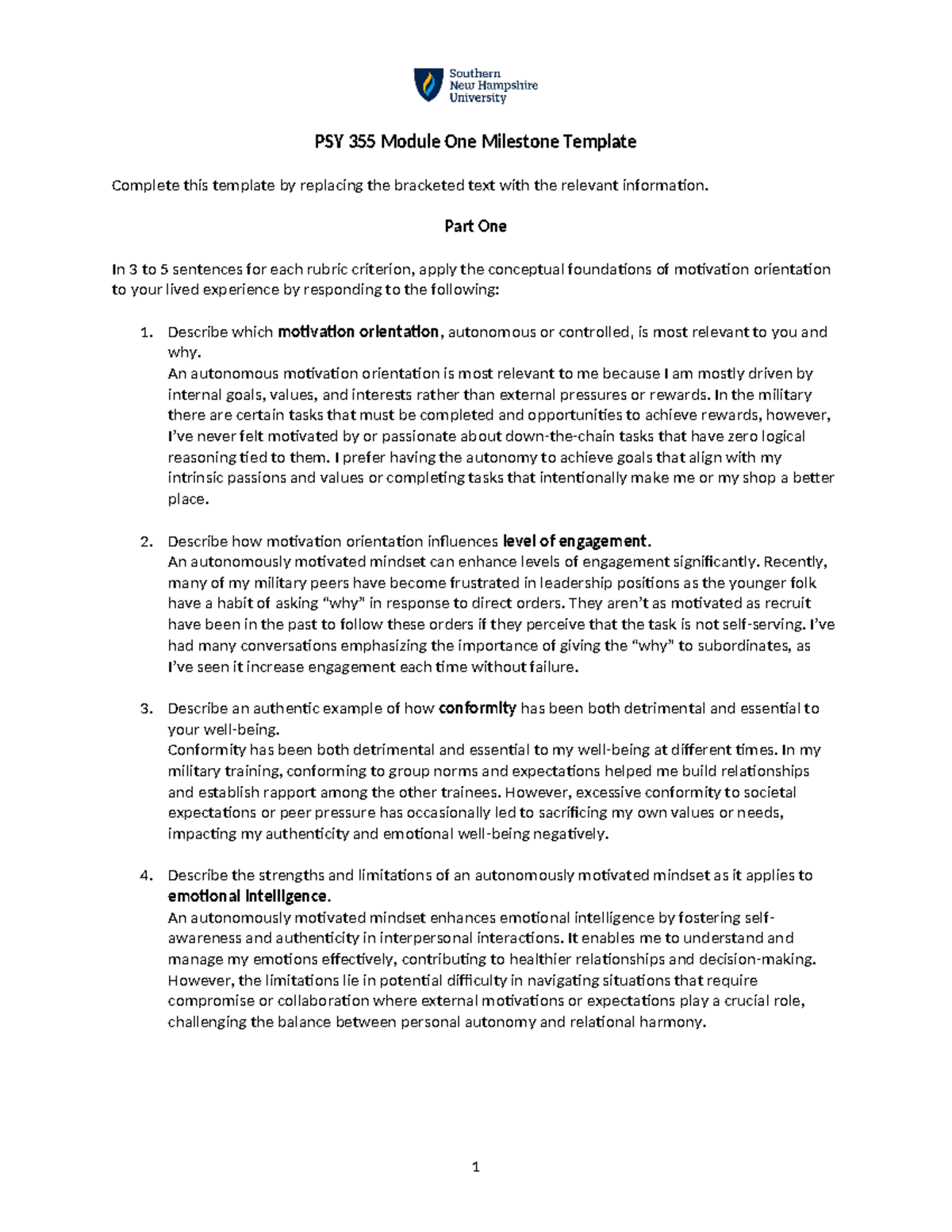 PSY 355 Module One Milestone - Part One In 3 to 5 sentences for each ...