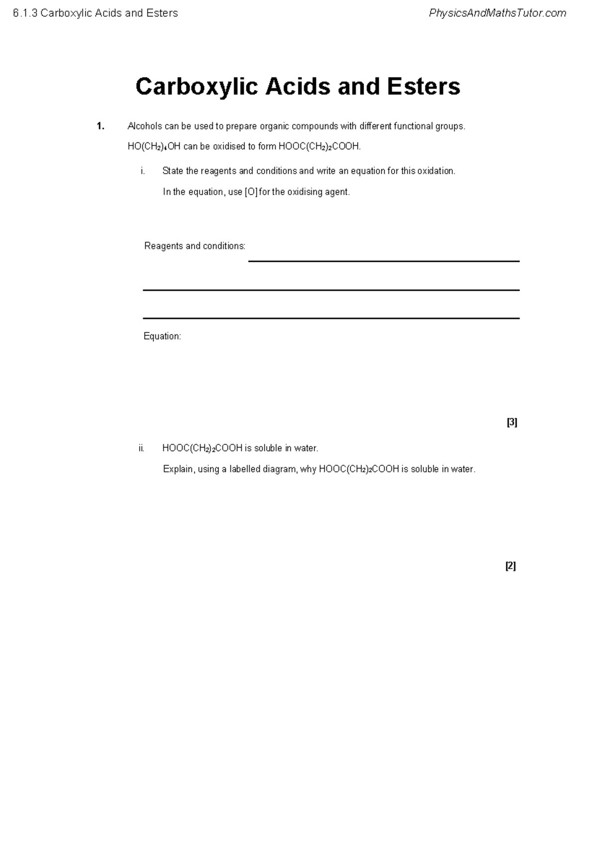 6.1.3 Carboxylic Acids and Esters QP - Carboxylic Acids and Esters ...