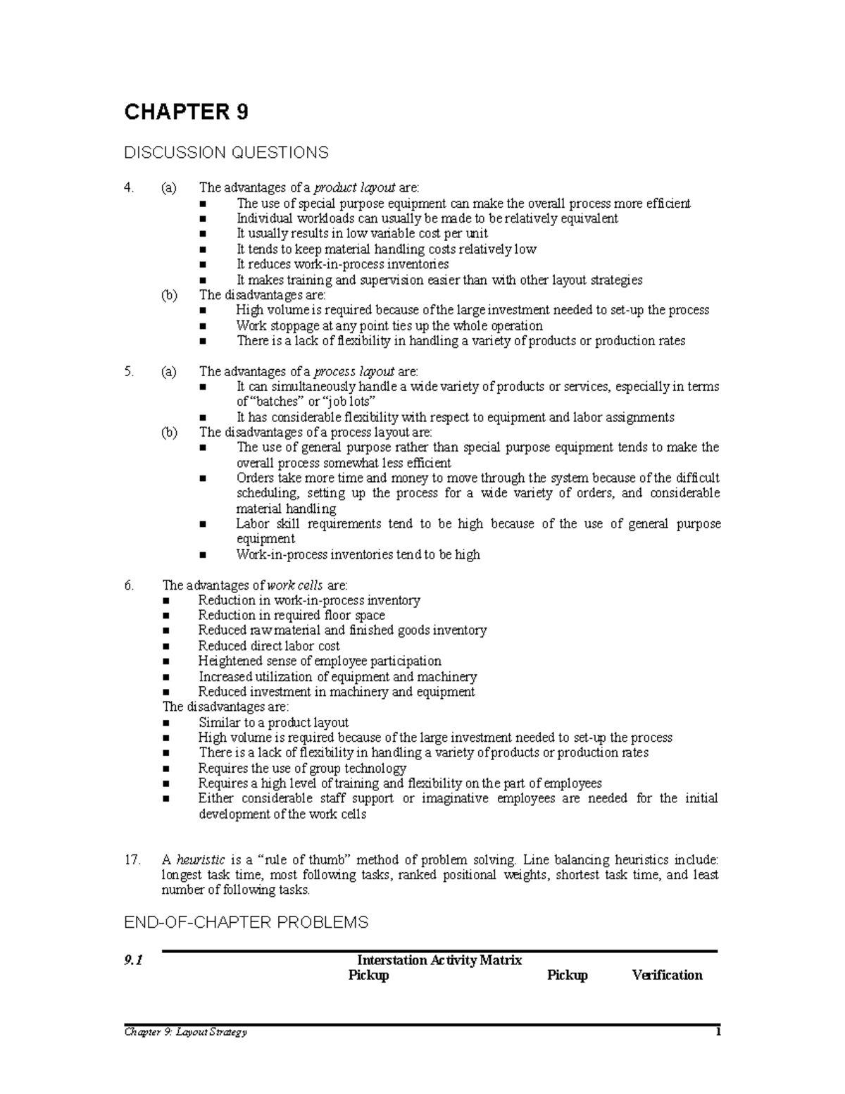 Pdfcoffee - CHAPTER 9 DISCUSSION QUESTIONS (a) The advantages of a product layout are: n The use ...