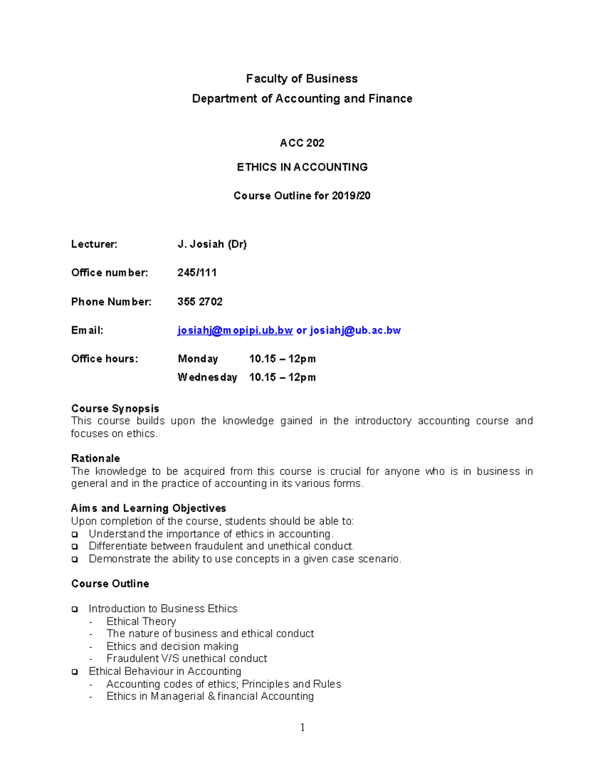 Acc202 Course Outline 2020 Faculty Of Business Department Of Accounting And Finance Acc 202