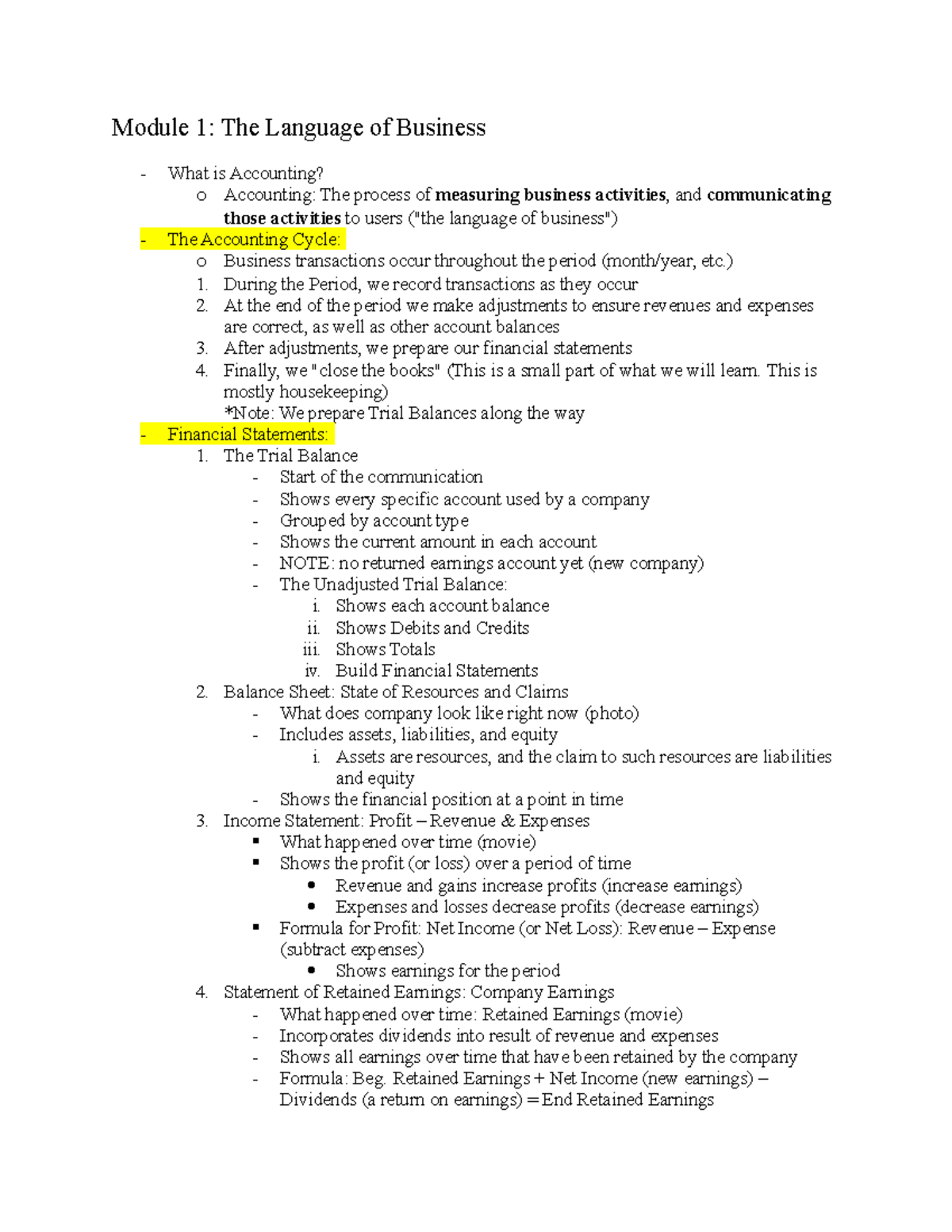 Principles of Accounting Midterm Exam Study Guide - Module 1: The ...