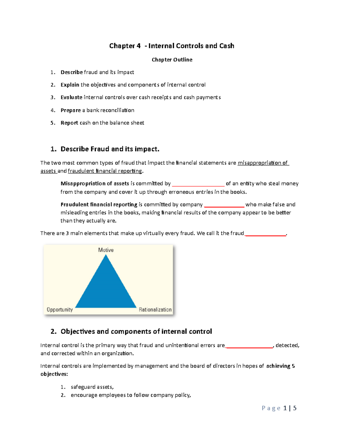 Chapter 4 Outline - Chapter 4 - Internal Controls and Cash Chapter ...