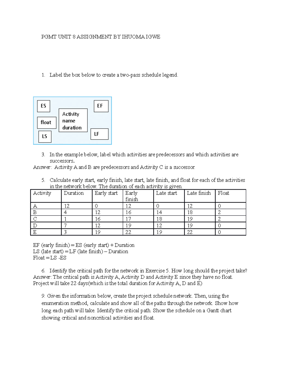 PGMT UNIT 8 - UNIT 8 - PGMT UNIT 8 ASSIGNMENT BY IHUOMA IGWE 1. Label ...