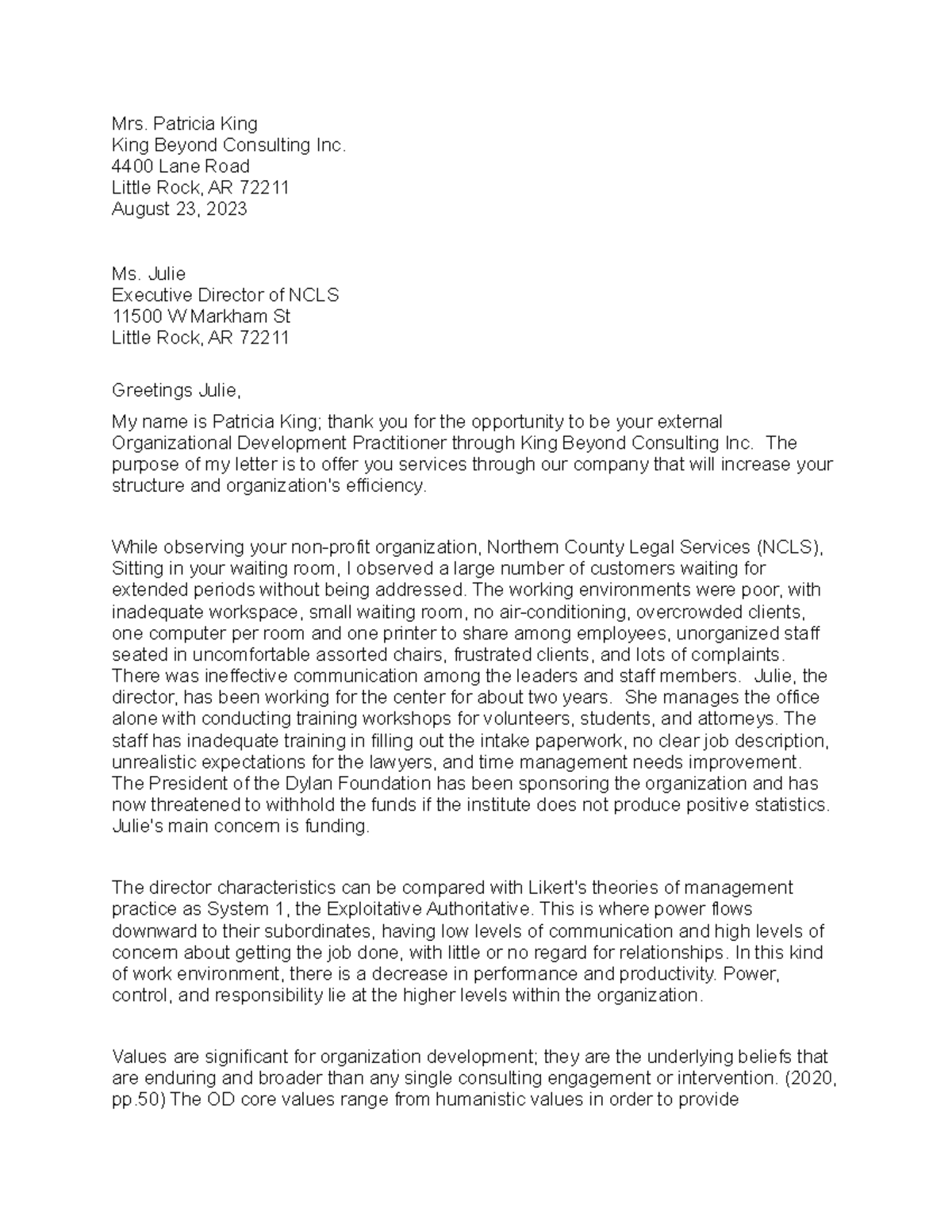 Professional Writing Assignment #1 WK2 - Mrs. Patricia King King Beyond ...