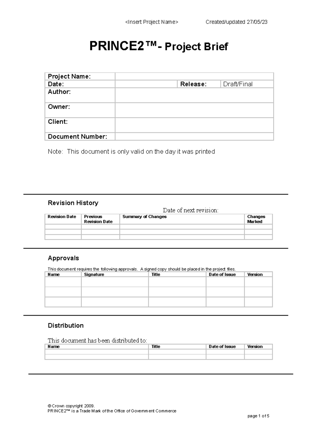 Project+Briefdoc - Created/updated 27/05/ PRINCE2™- Project Brief - Studocu