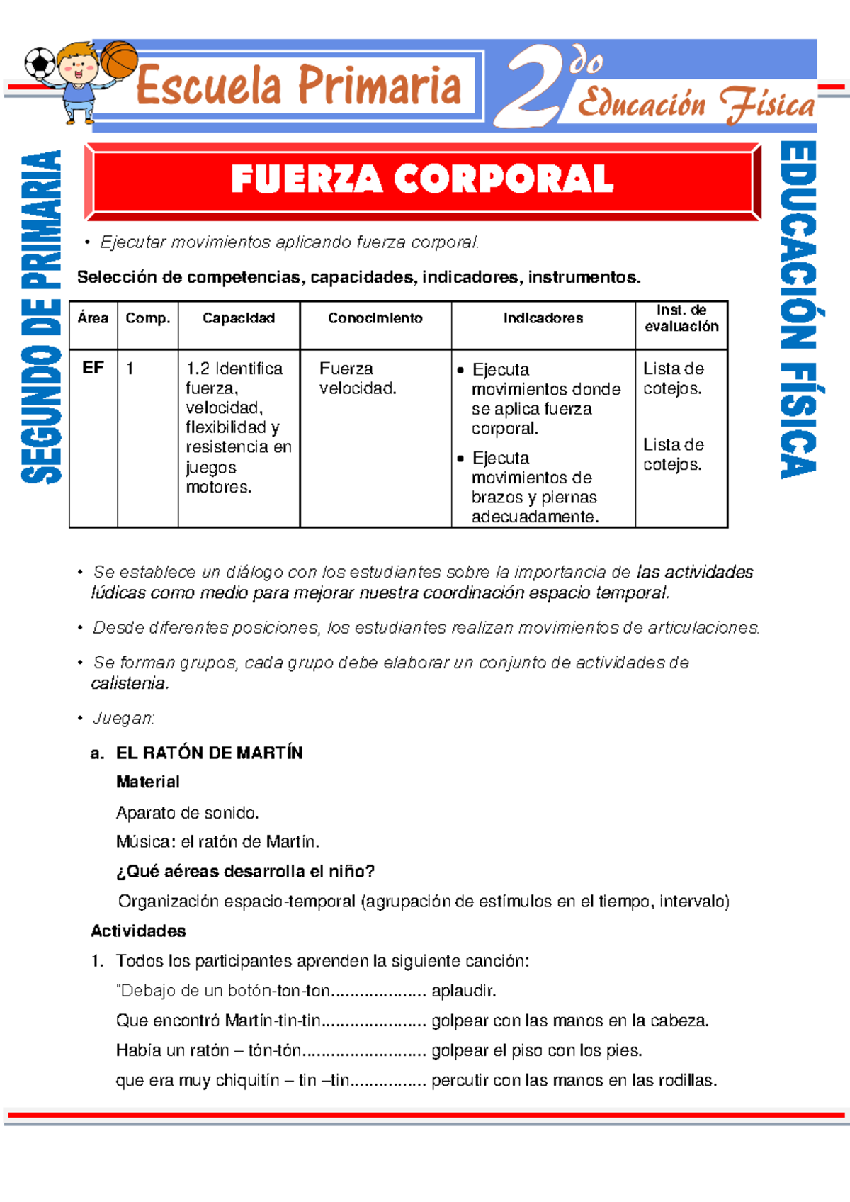 Fuerza Corporal para Segundo de Primaria - EscuelaPrimaria Segundo de ...
