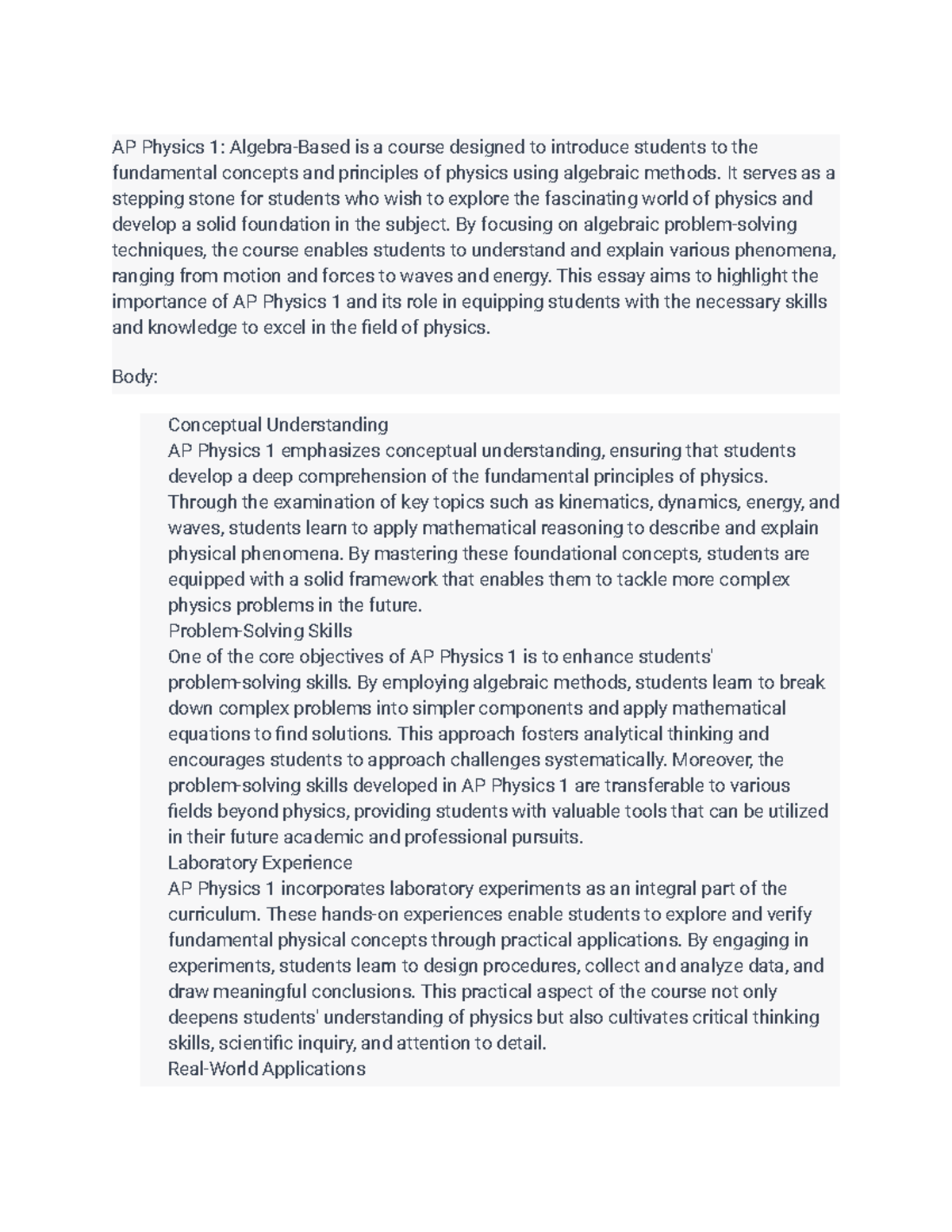 A Gateway to Understanding the Physical World - AP Physics 1: Algebra ...