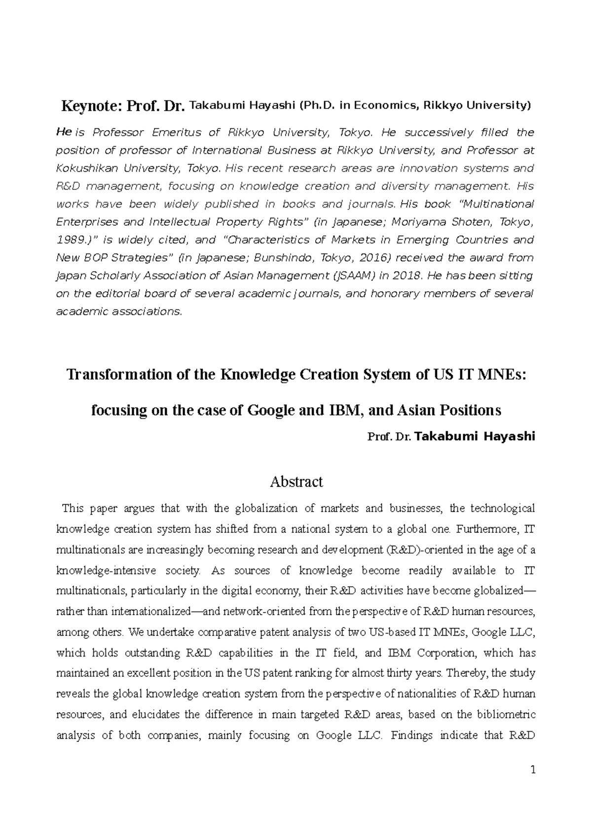 3 Transformation of Knowledge Creation and Asian Position focusing on ...