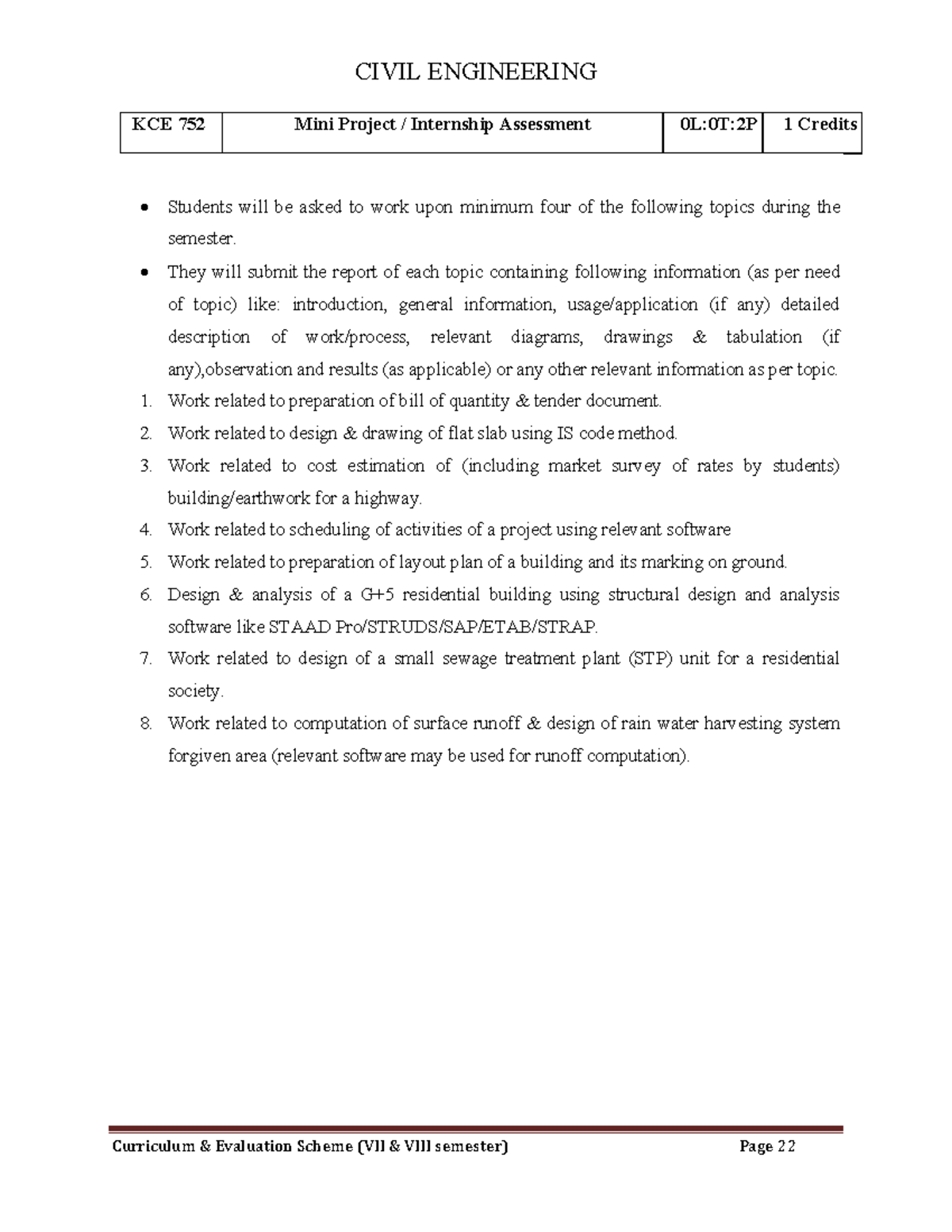 Ppt topics 4th year - CIVIL ENGINEERING Curriculum & Evaluation Scheme ...