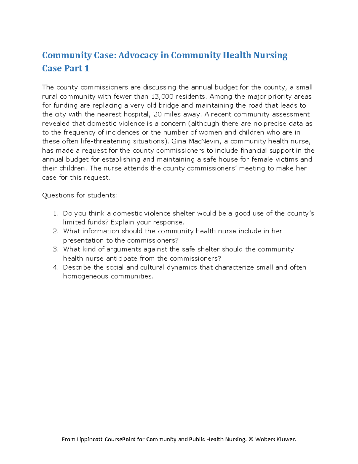 Community Advocacy Case1 1-10-17 DP - Community Case: Advocacy in ...