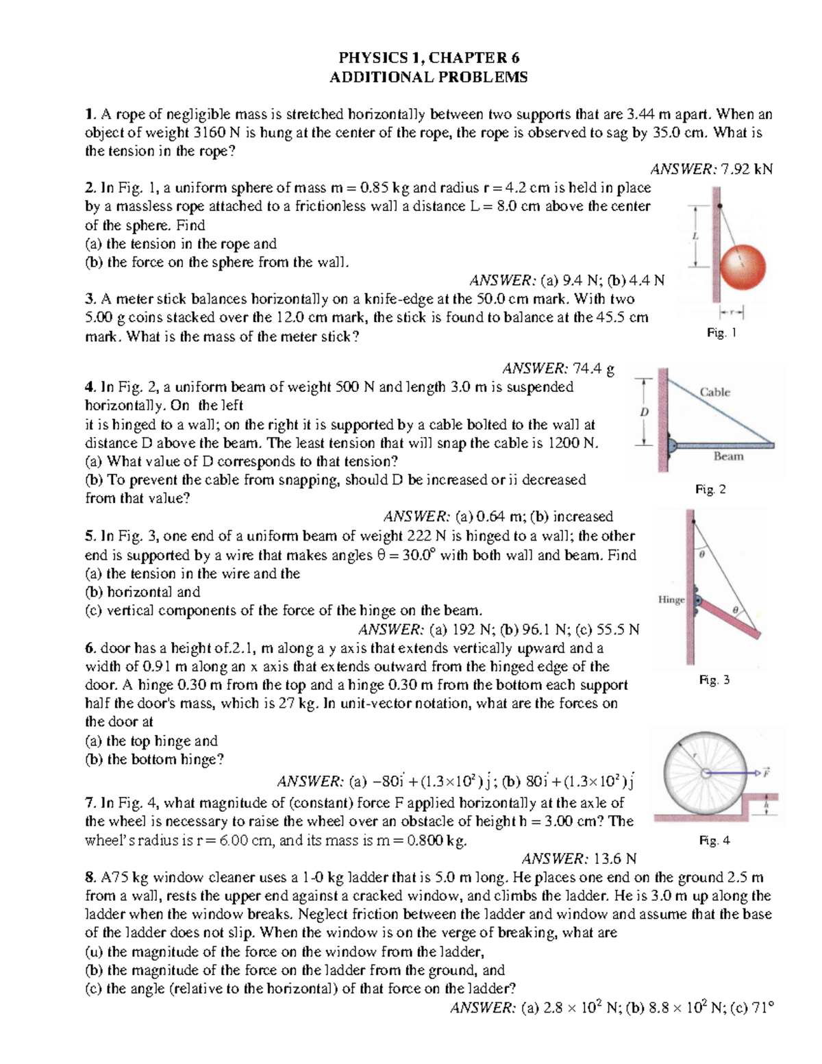 Extra Problem Phys 1Ch6 - PHYSICS 1, CHAPTER 6 ADDITIONAL PROBLEMS 1. A ...