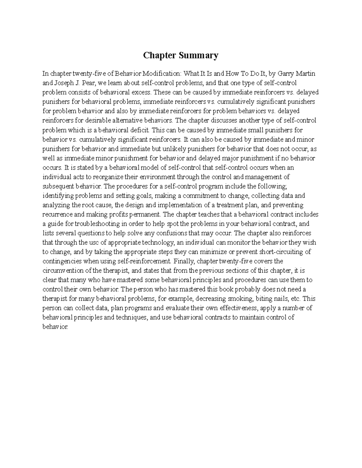 Assignment 25 Chapter Summary In Chapter Twenty Five Of Behavior Modification What It Is And