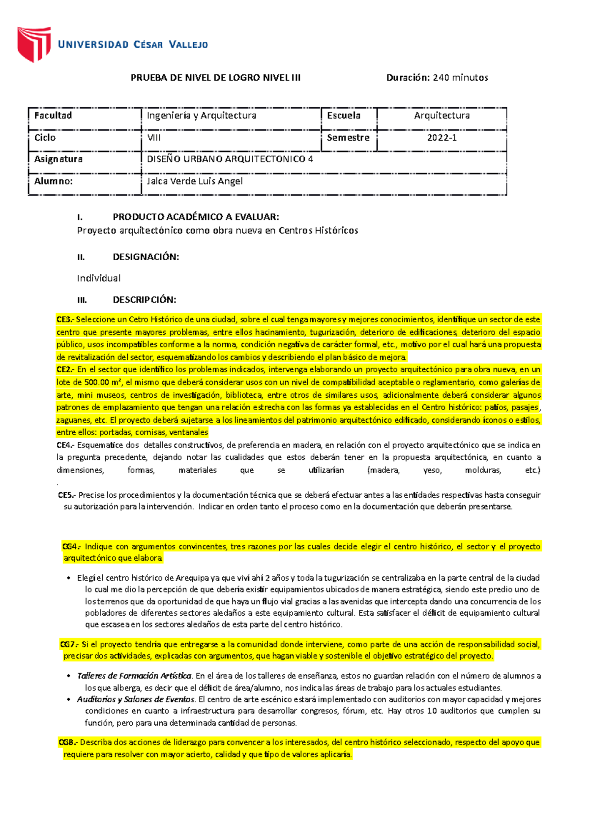 Prueba DE Nivel DE Logro Nivel 3 VIII Ciclo 2022 1 - PRUEBA DE NIVEL DE LOGRO NIVEL III Duración ...