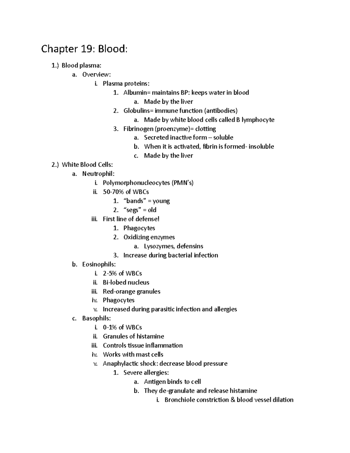 Chapter 19 Blood - Lecture notes for ms.longs class - Chapter 19: Blood ...
