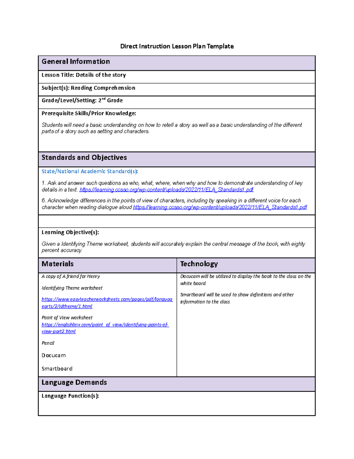 C970 Lesson Plan - Task - Direct Instruction Lesson Plan Template ...