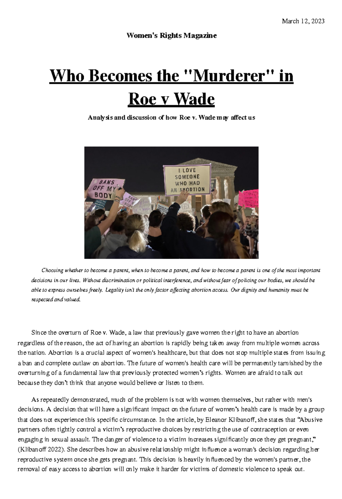 Instructor Draft Editorial-4 - March 12, 2023 Women's Rights Magazine ...