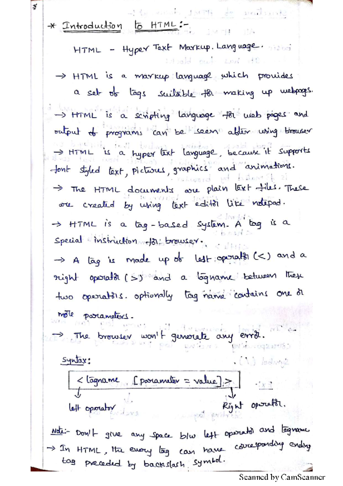 Html Hyper Text Markup Language Lecture Notes Introduction To Html