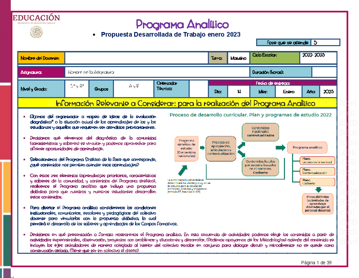Programa Analitico (5° y 6° de Primaria) - I Fase que se atiende 5 ...