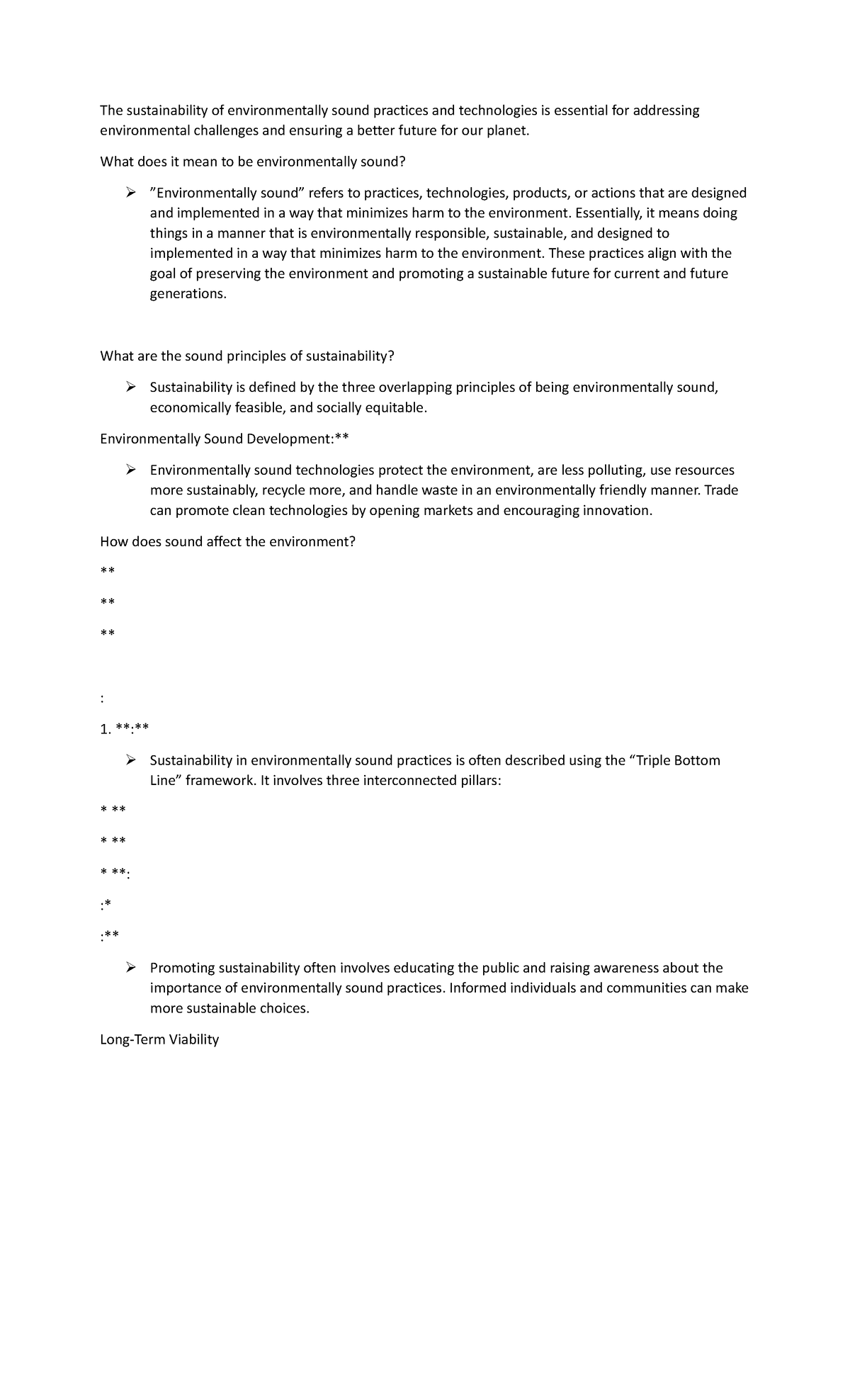 Group 2^ - The sustainability of environmentally sound practices and ...