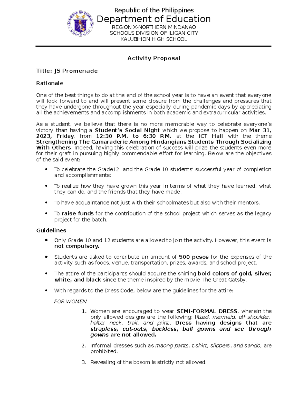 Students- Night- Proposal - Department of Education REGION X-NORTHERN ...
