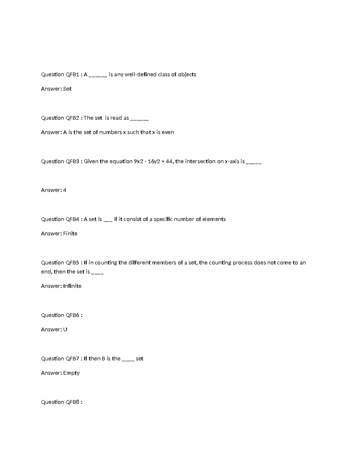 MTH 101 - MTH 101 - Question QFB1 : A ______ is any well-defined class ...
