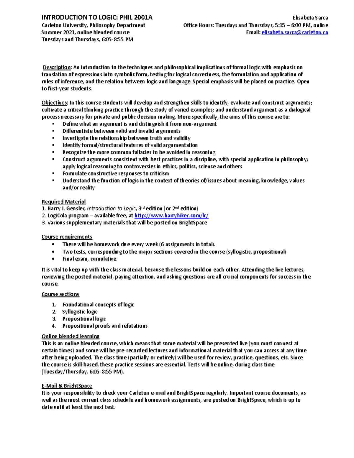 Phil 2001 syll course outline - INTRODUCTION TO LOGIC: PHIL 2001A ...