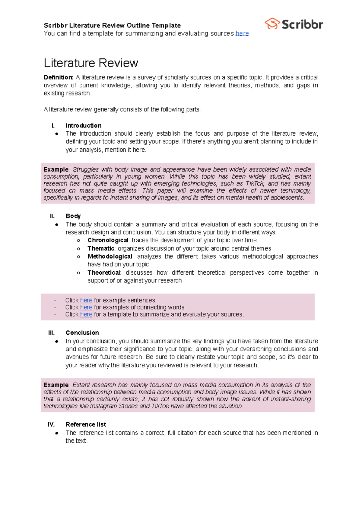 Literature Review Outline Template 1 - It provides a critical overview ...
