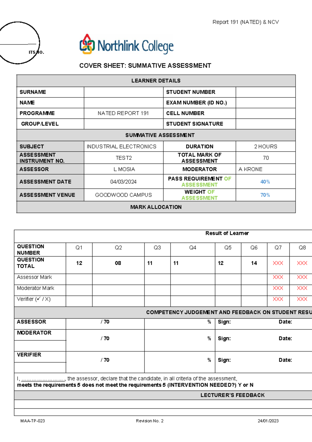 Assesment - Industrial Electronics Notes - Report 191 (NATED) & NCV MAA ...