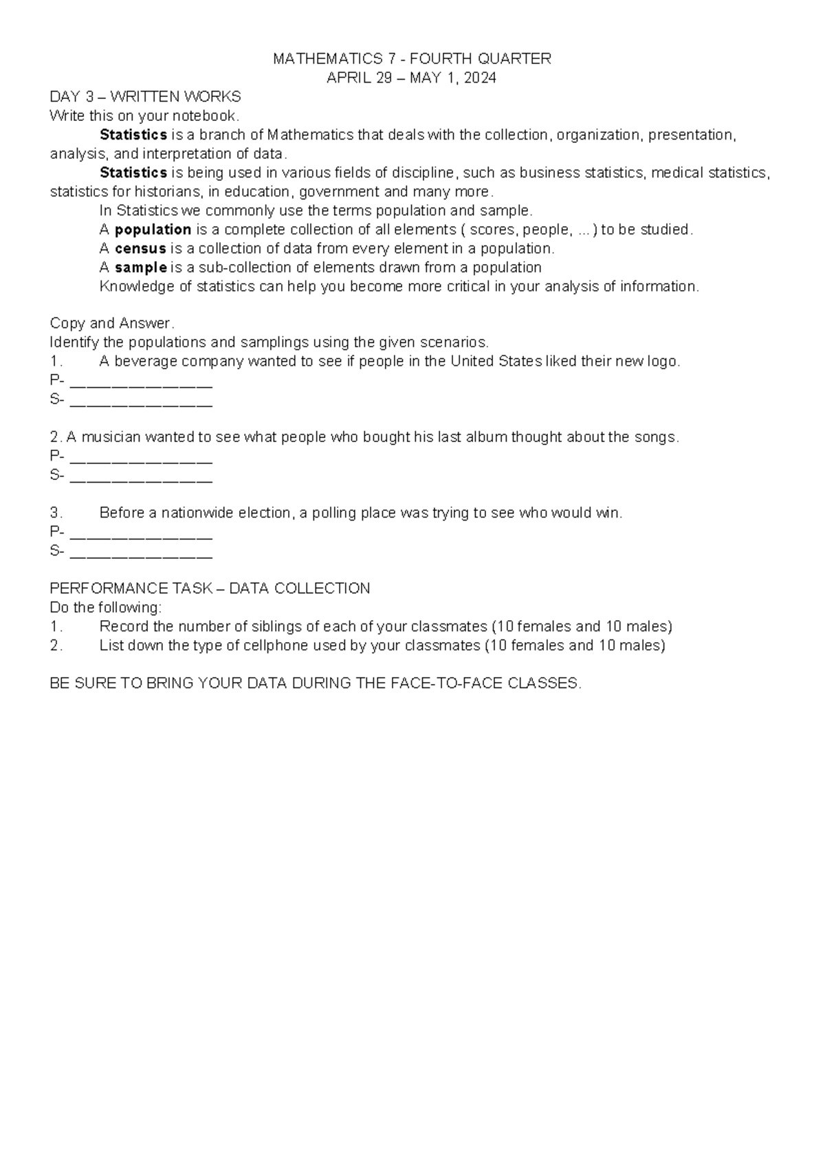 Mathematics 7 05 01 - Summative Assessment - MATHEMATICS 7 - FOURTH ...