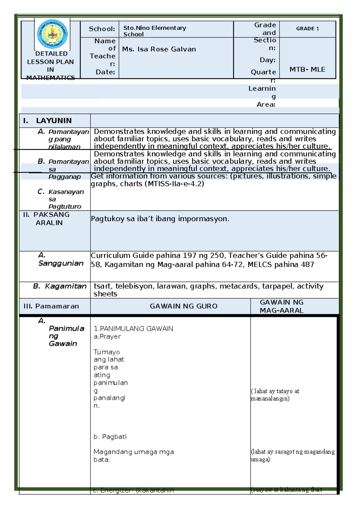 Mtb final na to - demo - DETAILED LESSON PLAN IN MATHEMATICS School ...