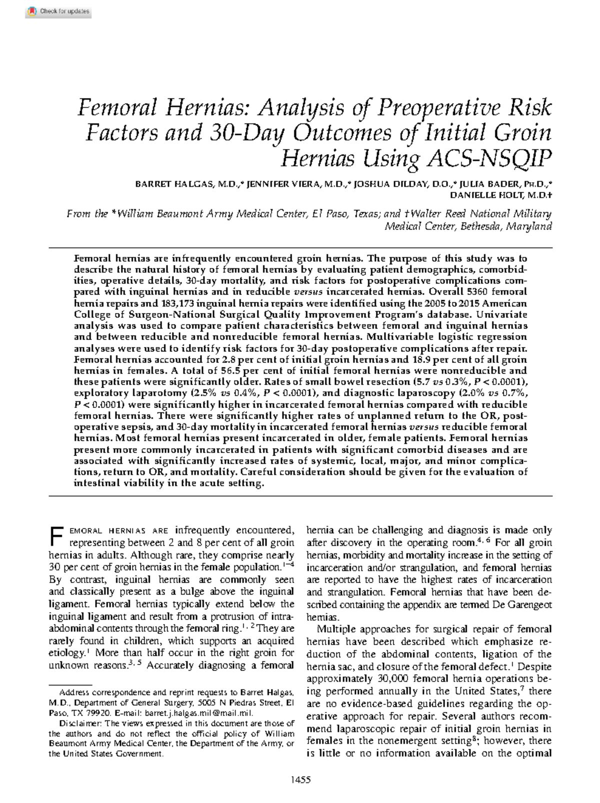 Halgas 2018 preg16 - articulos - Femoral Hernias: Analysis of ...
