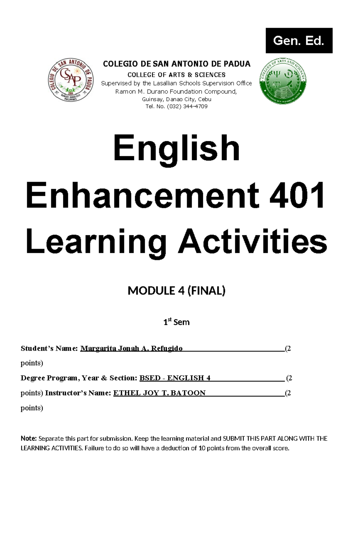 Final-Module-EE401- Revised-1 - COLEGIO DE SAN ANTONIO DE PADUA COLLEGE ...