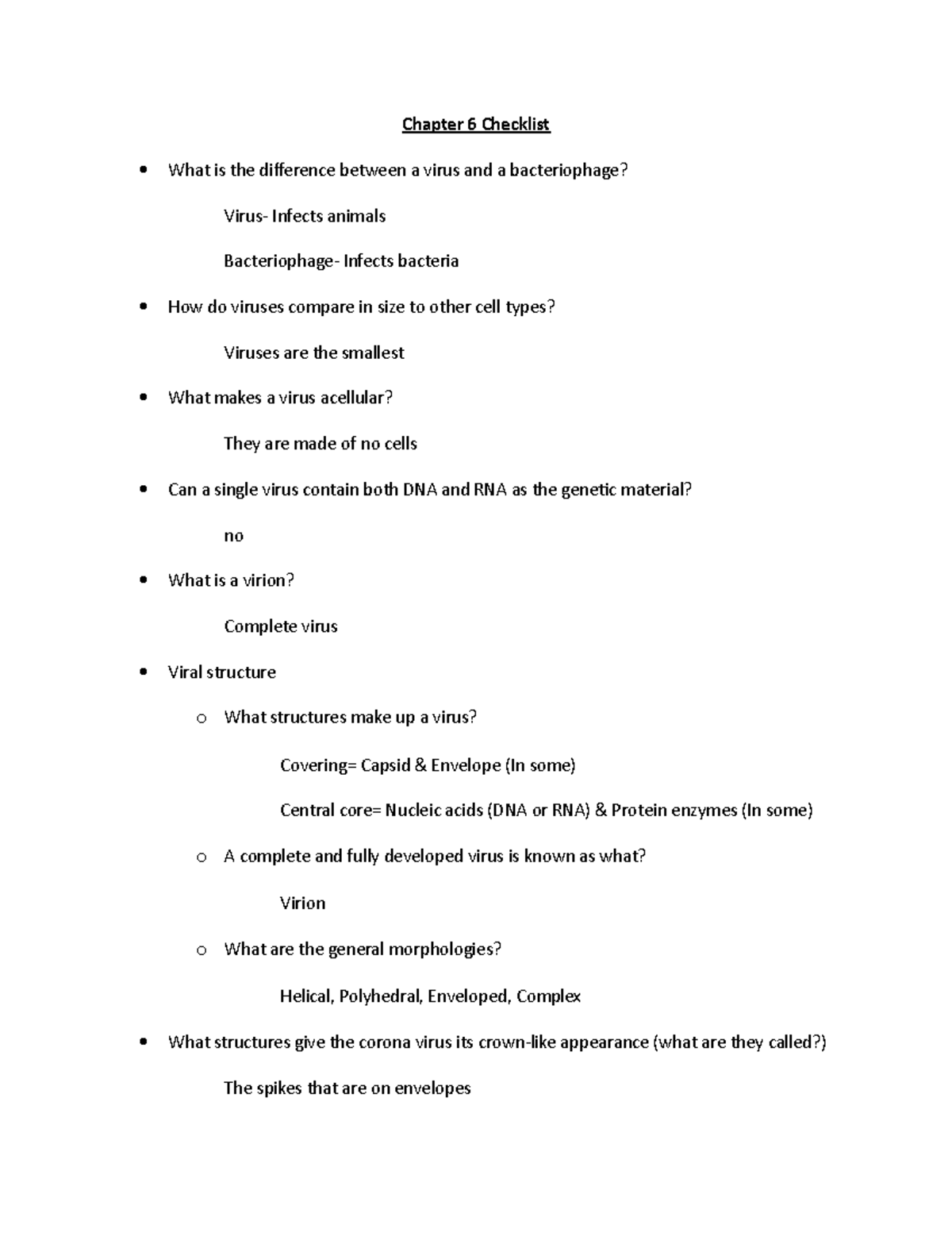 Chapter 6 Checklist - ch 6 study guide - Chapter 6 Checklist What is ...