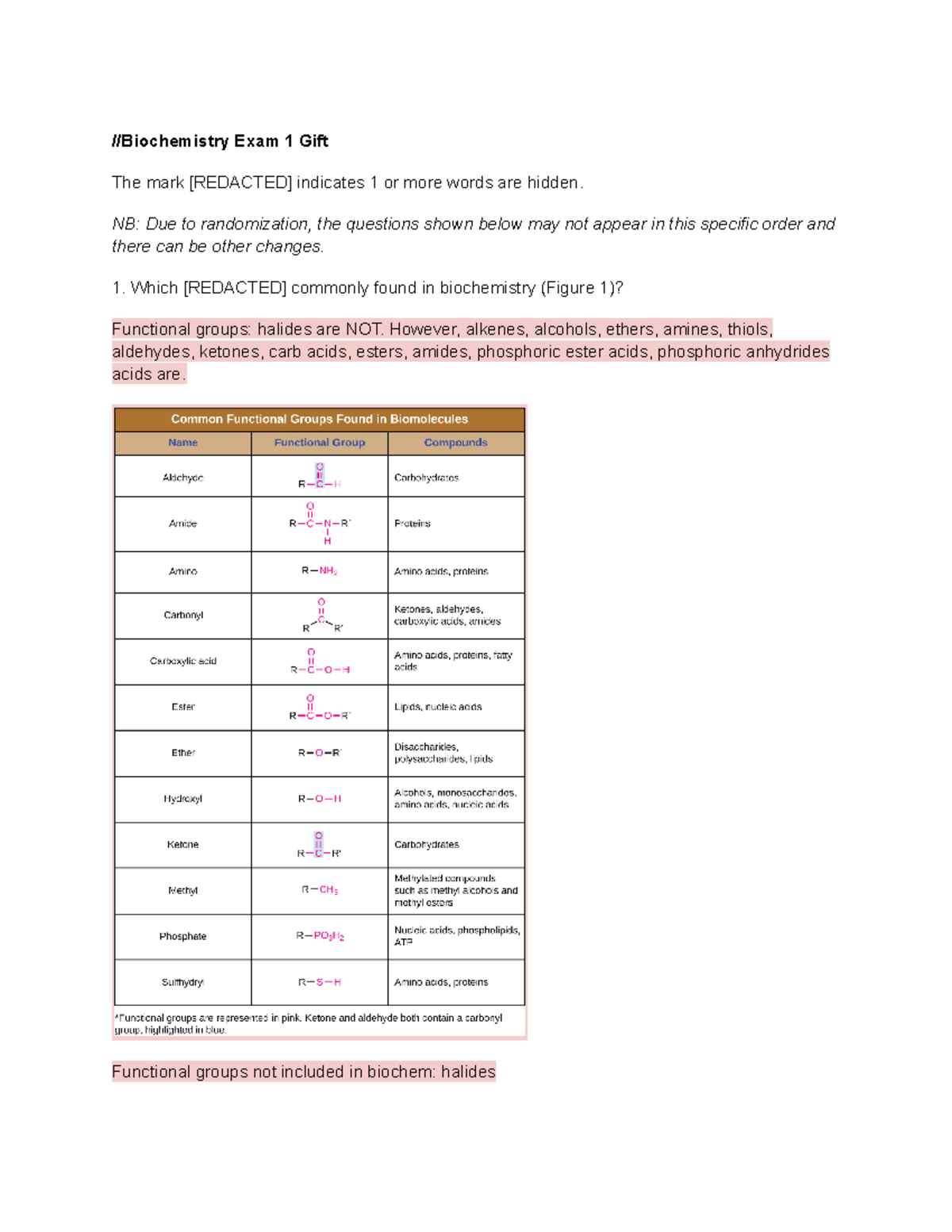 Biochemistry Review Document - //Biochemistry Exam 1 Gift The mark ...