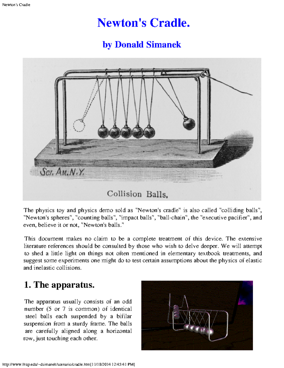1n30 10 Newton s Cradle Newton s Cradle By Donald Simanek The