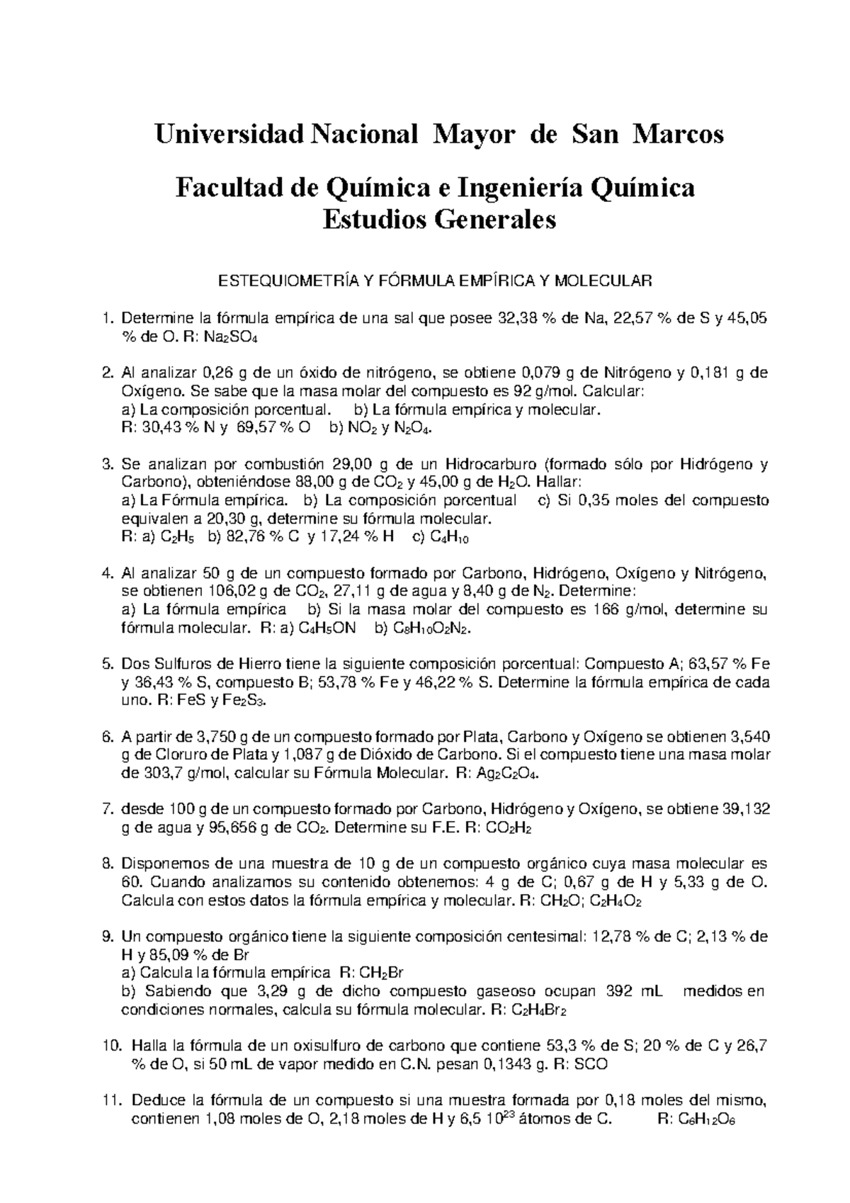 Práctica quemeca - A continuación se presenta una serie de ejercicios ...