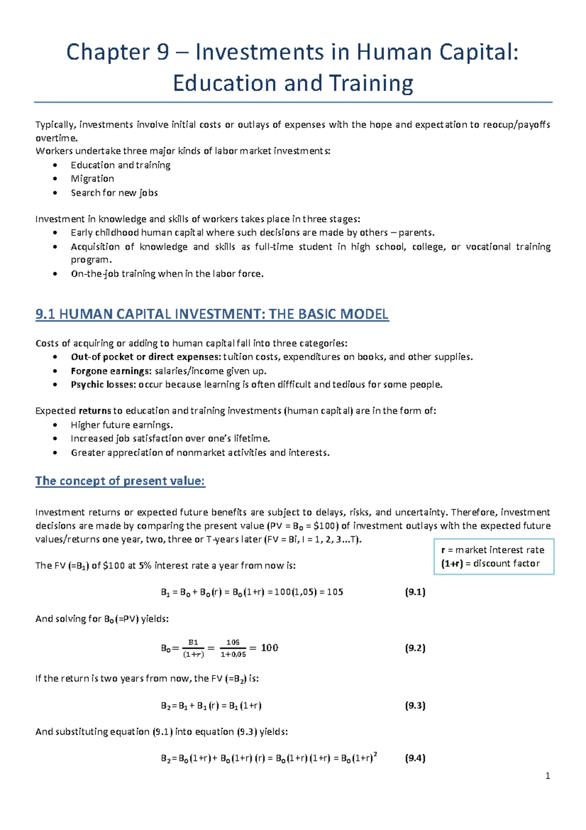 CHAPTER 9 - Chapter 9 Investments in Human Capital: Education and ...
