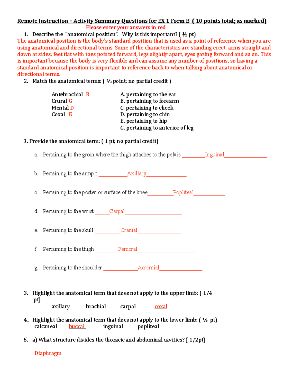Anatomy Exercise 1 Lab Activity Summaries For Lab Included In Kents Lab Manual Remote 