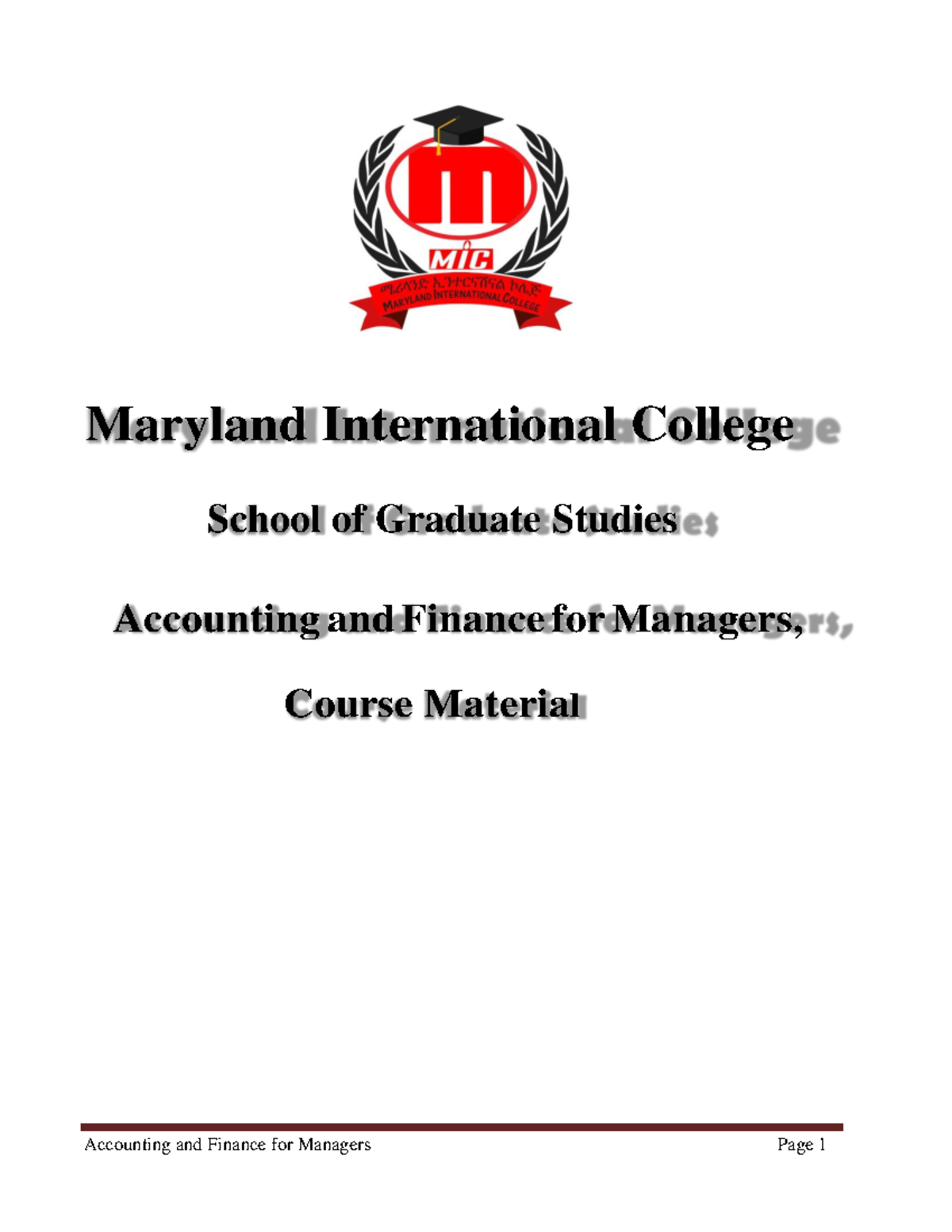 Accounting and Finance for Managers - Course Material - Maryland ...