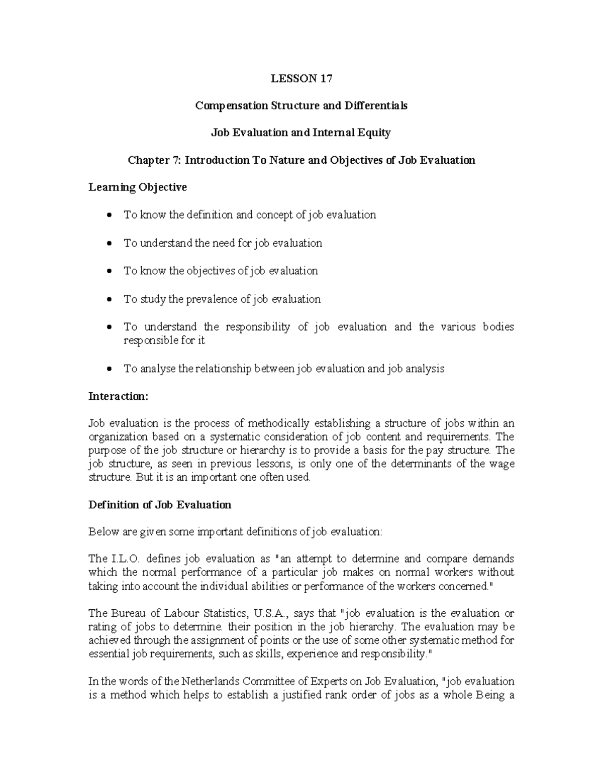 Lecture-17 - Study Material - LESSON 17 Compensation Structure and ...