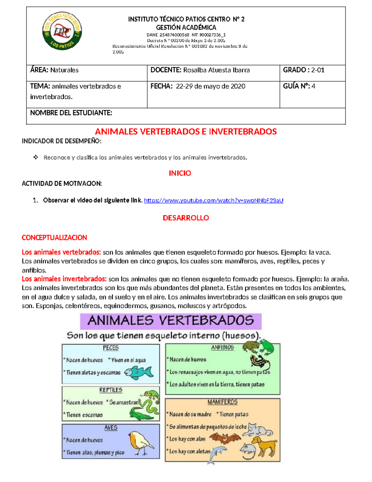 Ciencias naturales - Los animales vertebrados e invertebrados ...